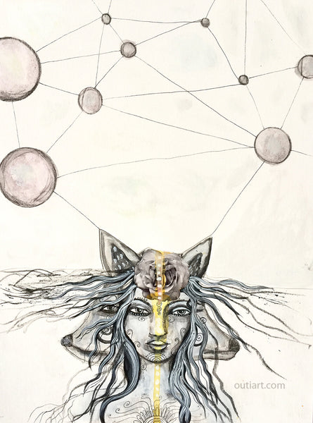 Connection, original painting art paper – outiart